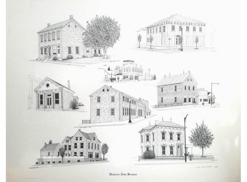 A Collage of Six Historic Buildings - New Bremen Historic Association